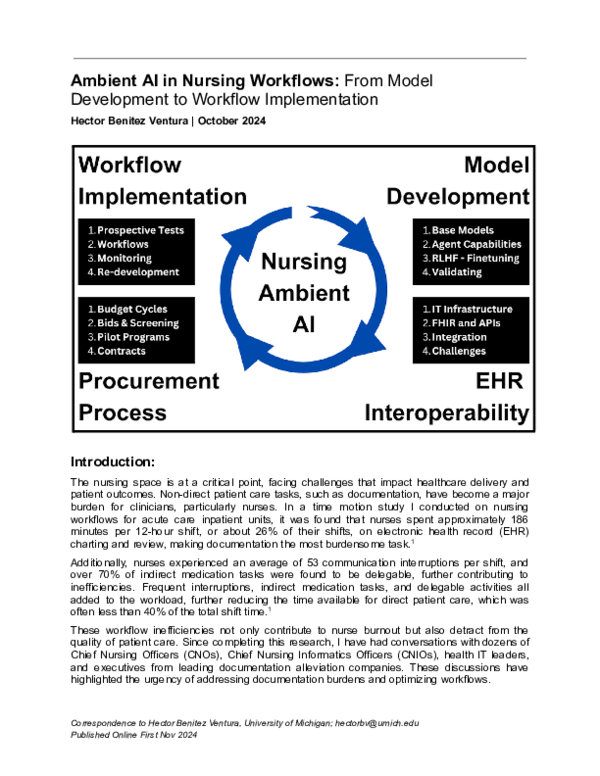 (PDF) AI in Nursing Workflows: From Model Development to Workflow ...