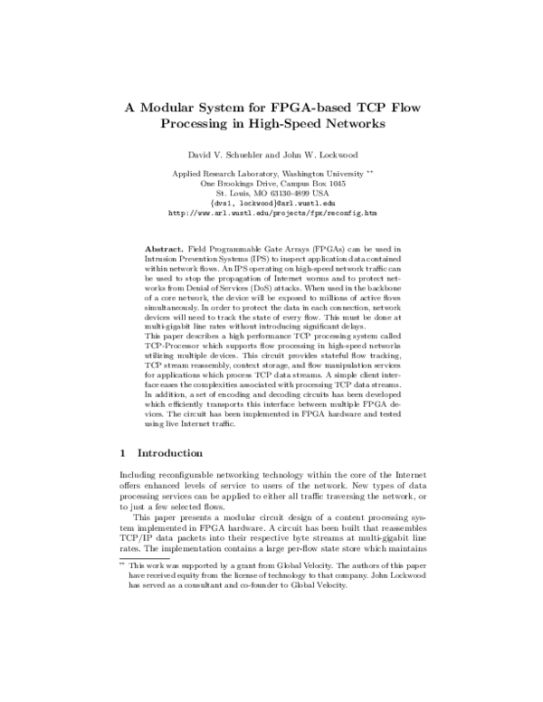 Pdf A Modular System For Fpga Based Tcp Flow Processing In High Speed