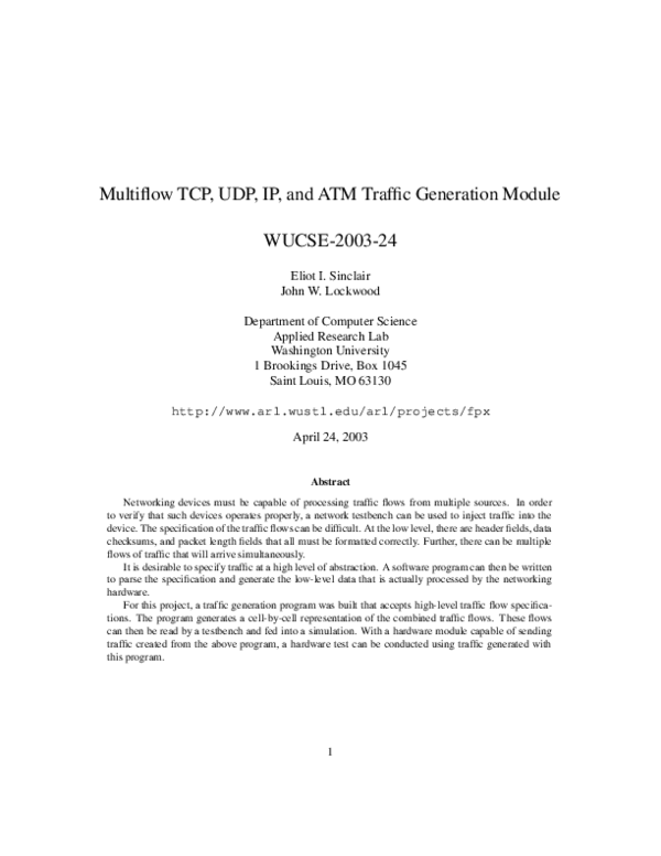 (PDF) Multiflow TCP, UDP, IP, and ATM Traffic Generation Module