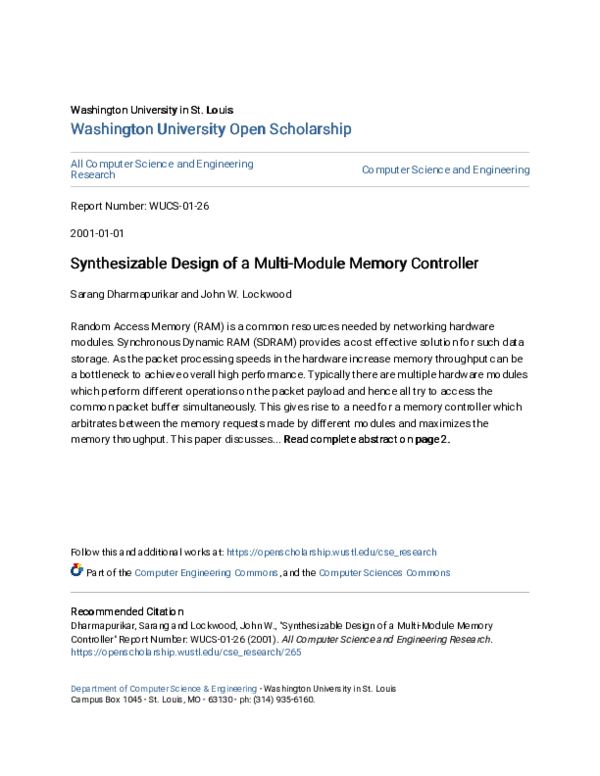 (PDF) Synthesizable Design of a Multi-Module Memory Controller
