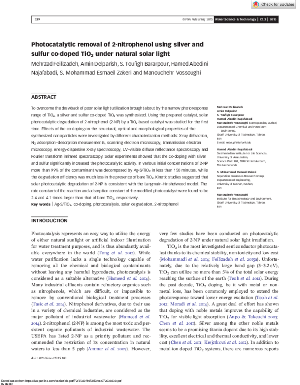 (PDF) Photocatalytic removal of 2-nitrophenol using silver and sulfur ...