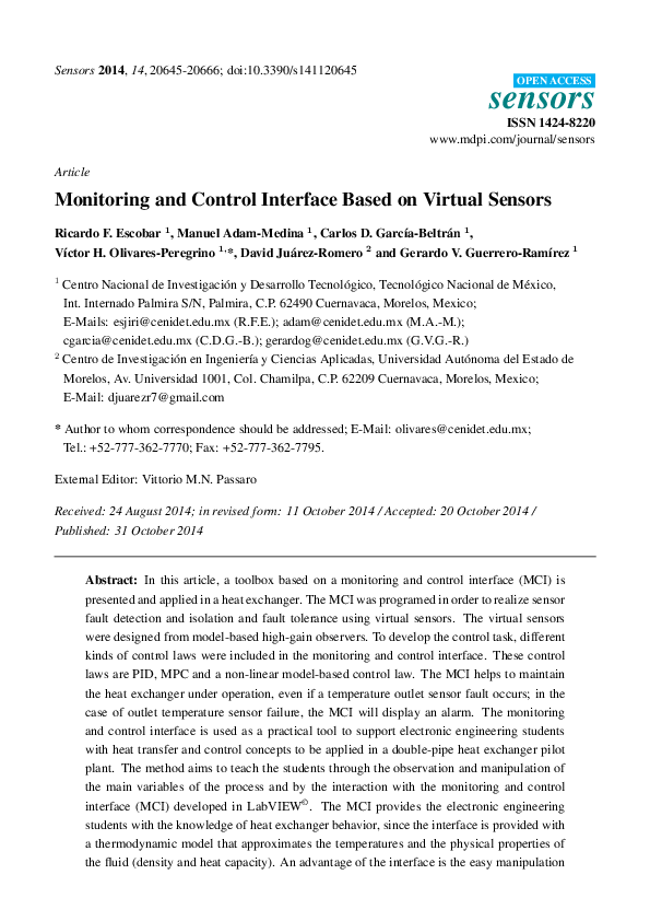 (PDF) Article Monitoring and Control Interface Based on Virtual Sensors