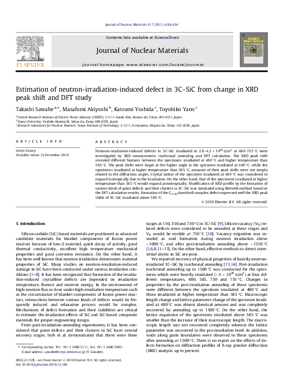 (PDF) Estimation of neutron-irradiation-induced defect in 3C–SiC from change in XRD peak shift ...