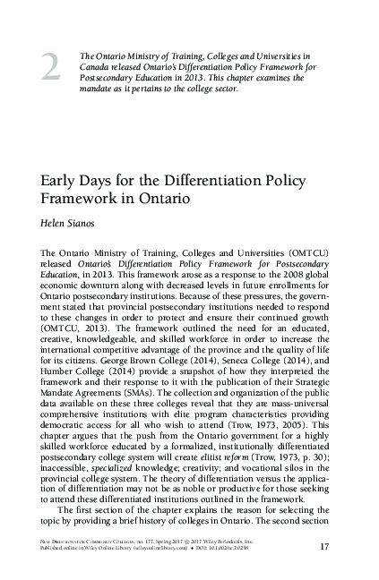 (PDF) Early Days for the Differentiation Policy Framework in Ontario