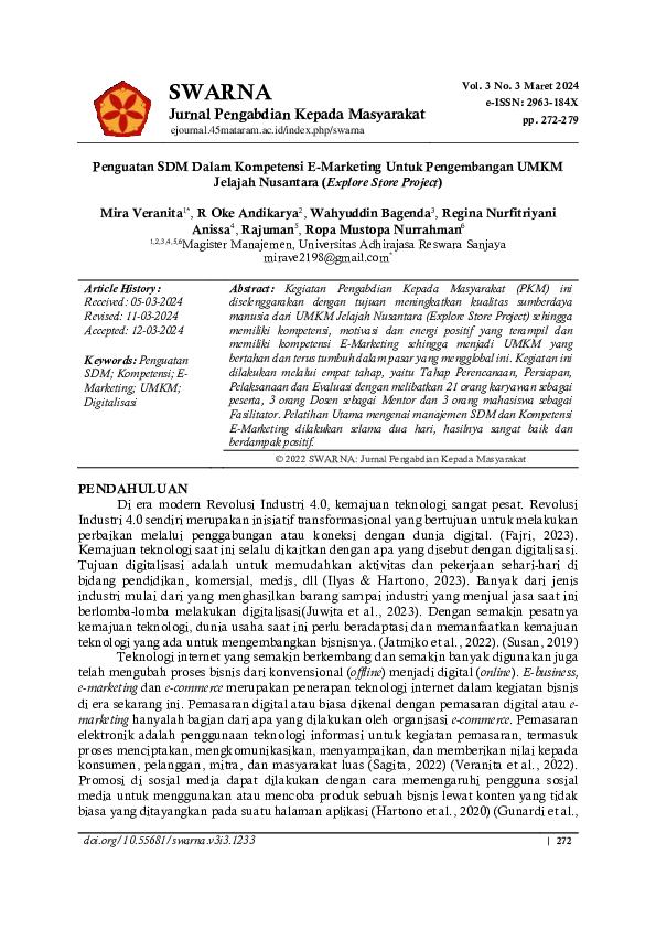 (PDF) Penguatan SDM Dalam Kompetensi E-Marketing Untuk Pengembangan UMKM Jelajah Nusantara ...