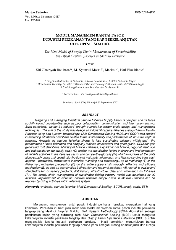 (PDF) MODEL MANAJEMEN RANTAI PASOK INDUSTRI PERIKANAN TANGKAP ...