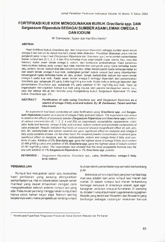 (PDF) FORTIFIKASI KUE KEIK MENGGUNAKAN BUBUK Gracilaria spp. DAN ...