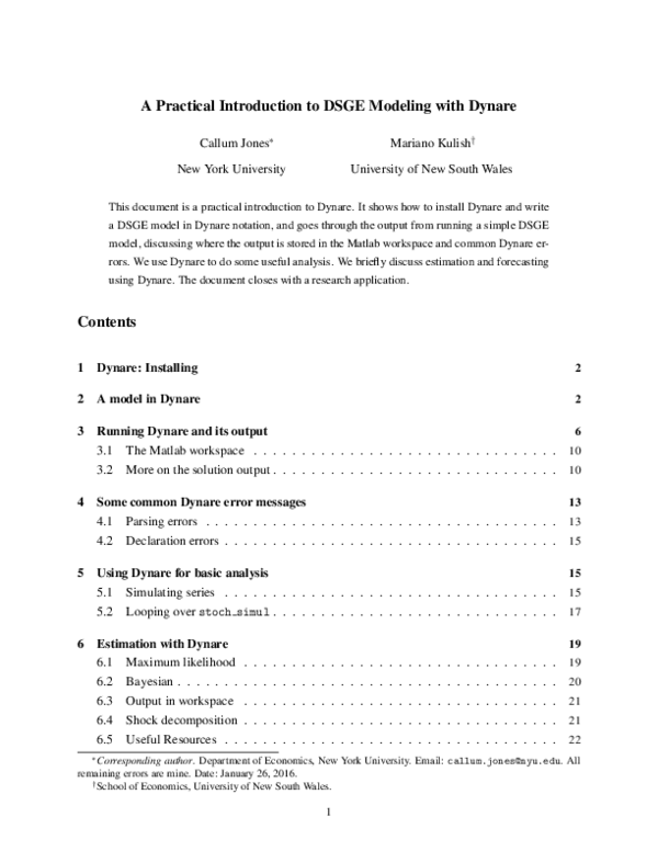 (PDF) A practical introduction to DSGE modeling with Dynare (in Russian)