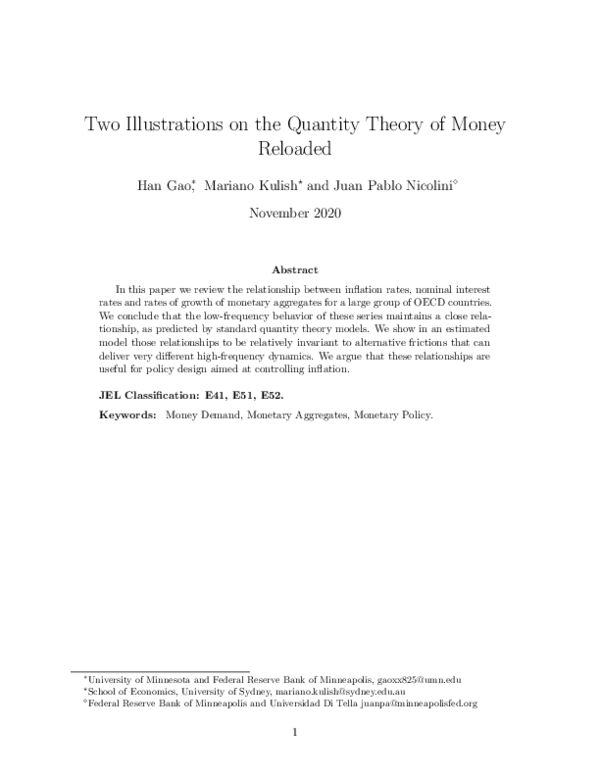 (PDF) Two Illustrations of the Quantity Theory of Money Reloaded