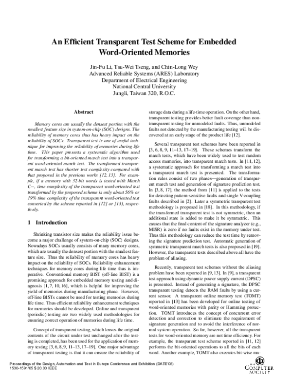 (PDF) Efficient Transparent Testing for Word-Oriented Memory