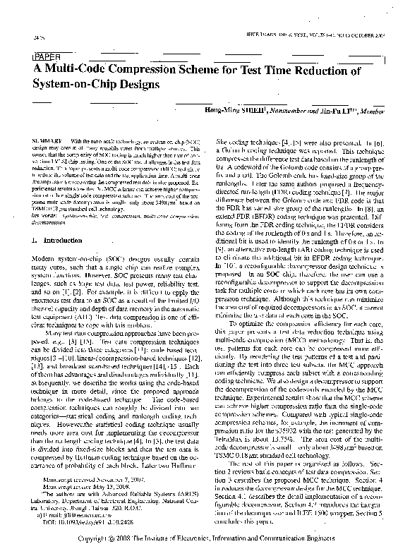 (PDF) A Multi-Code Compression Scheme for Test Time Reduction of System ...