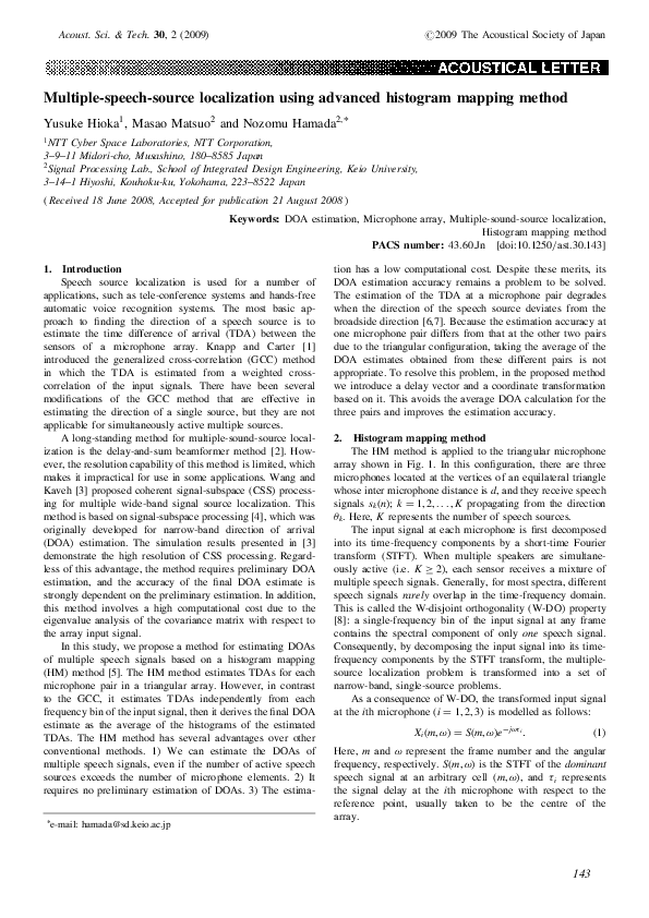 (PDF) Multiple-speech-source localization using advanced histogram mapping method