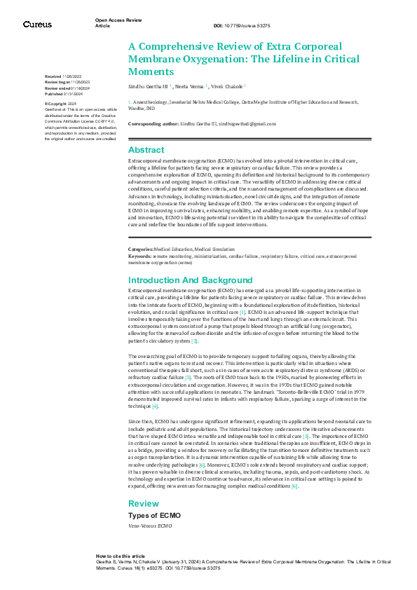 (PDF) A Comprehensive Review of Extra Corporeal Membrane Oxygenation ...
