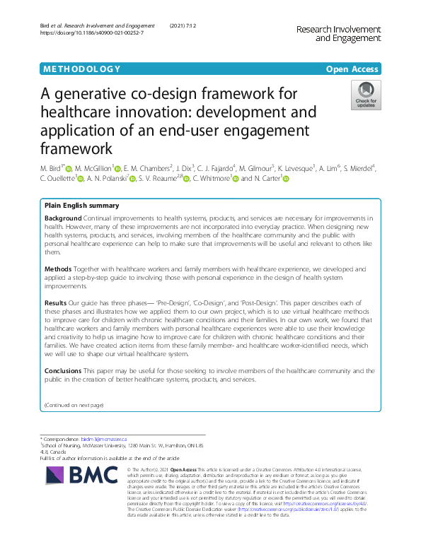 (PDF) A generative co-design framework for healthcare innovation: development and application of ...