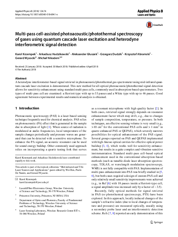 (PDF) Multi-pass cell-assisted photoacoustic/photothermal spectroscopy ...