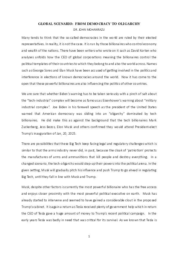 (PDF) GLOBAL SCENARIO: FROM DEMOCRACY TO OLIGARCHY