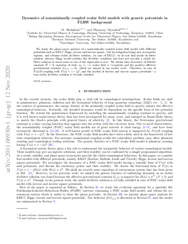 (PDF) Dynamics of nonminimally coupled scalar field models with generic ...