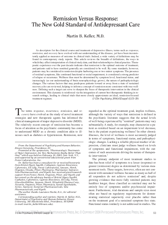 (PDF) Remission versus response: the new gold standard of ...