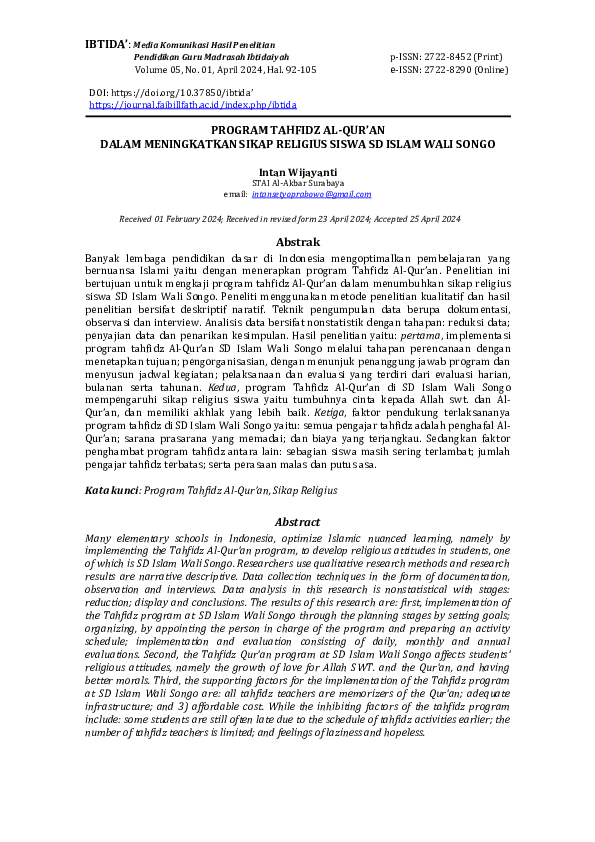 (PDF) PROGRAM TAHFIDZ AL-QUR’AN DALAM MENINGKATKAN SIKAP RELIGIUS SISWA ...