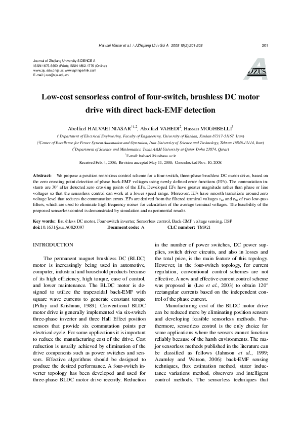 (PDF) Low-cost sensorless control of four-switch, brushless DC motor drive with direct back-EMF ...
