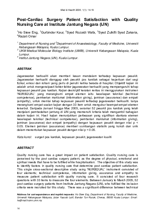 (PDF) Post-Cardiac surgery patient satisfaction with quality nursing ...