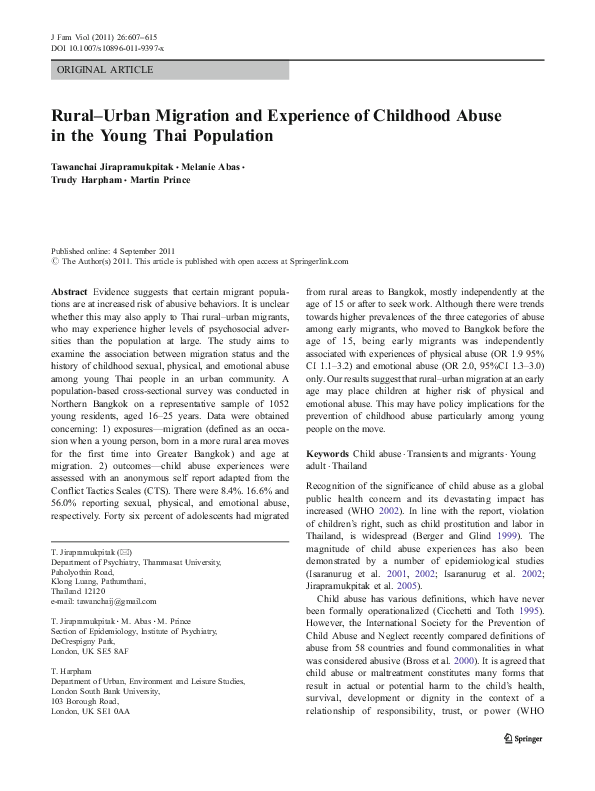 (PDF) Rural–Urban Migration and Experience of Childhood Abuse in the ...
