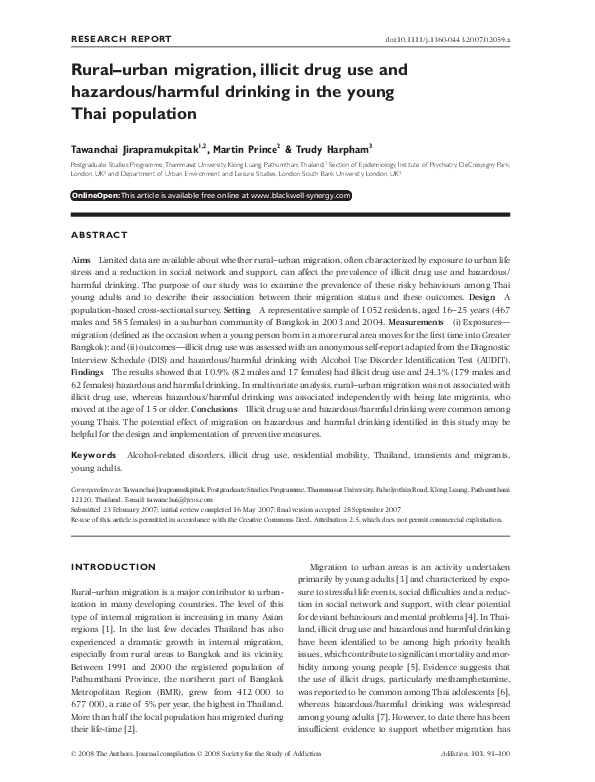 (PDF) Rural–urban migration, illicit drug use and hazardous/harmful ...