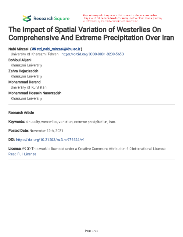 (PDF) The Impact of Spatial Variation of Westerlies On Comprehensive ...