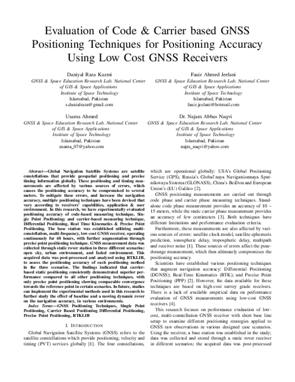 (PDF) Evaluation of Code & Carrier Based GNSS Positioning Techniques for Positioning Accuracy ...