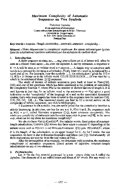 (PDF) Maximum complexity of automatic sequences on two symbols