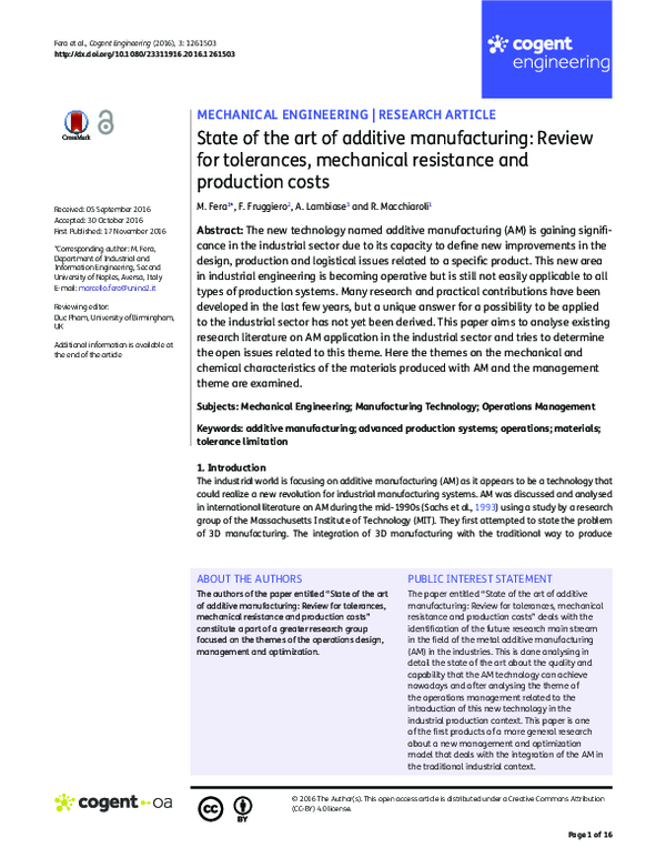 (PDF) MECHANICAL ENGINEERING | RESEARCH ARTICLE State of the art of ...