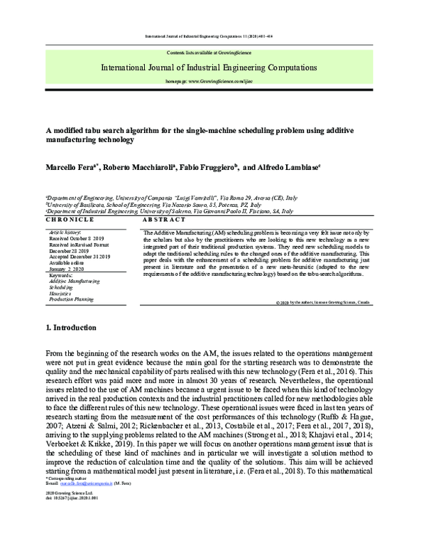 Pdf A Modified Tabu Search Algorithm For The Single Machine Scheduling Problem Using Additive