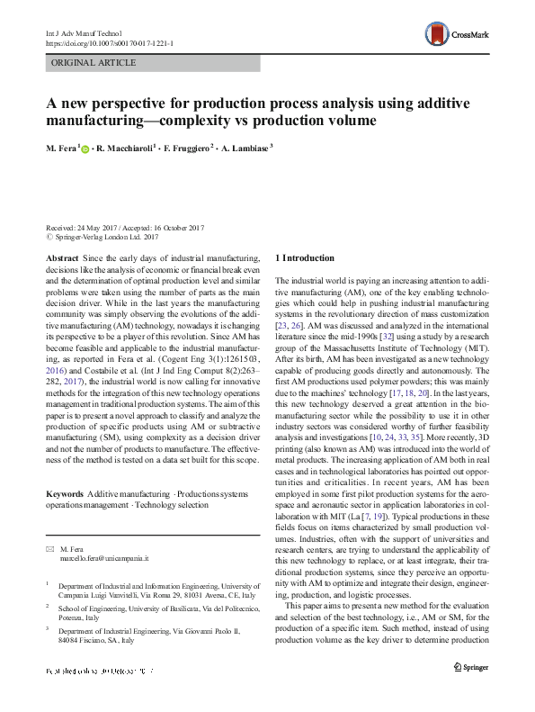 (PDF) A new perspective for production process analysis using additive manufacturing—complexity ...