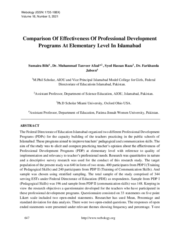 (PDF) Comparison Of Effectiveness Of Professional Development Programs ...
