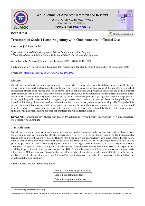 (PDF) Treatment of Grade 1 Hamstring Injury with Glucopuncture: A ...