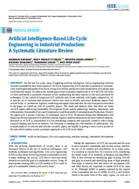 (PDF) Artificial Intelligence-based Life Cycle Engineering in Industrial Production: A ...