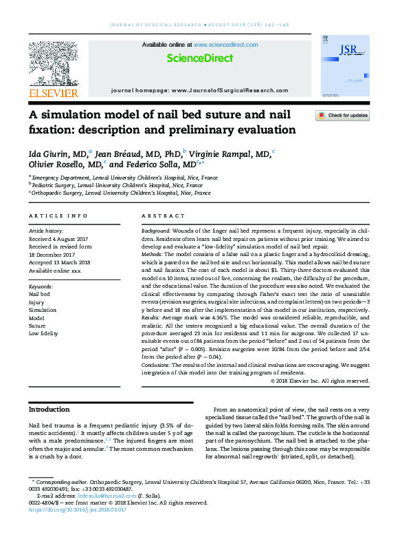 (PDF) A simulation model of nail bed suture and nail fixation ...