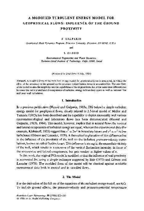 (PDF) A modified turbulent energy model for geophysical flows: Influence of the ground proximity