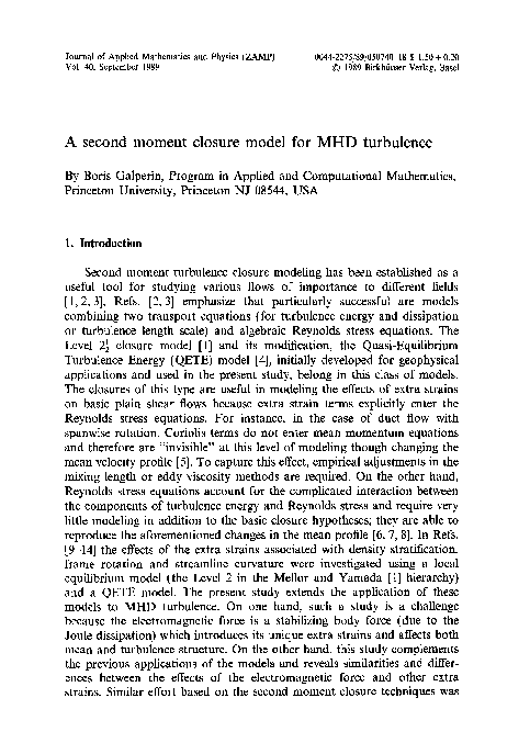 (PDF) A second moment closure model for MHD turbulence