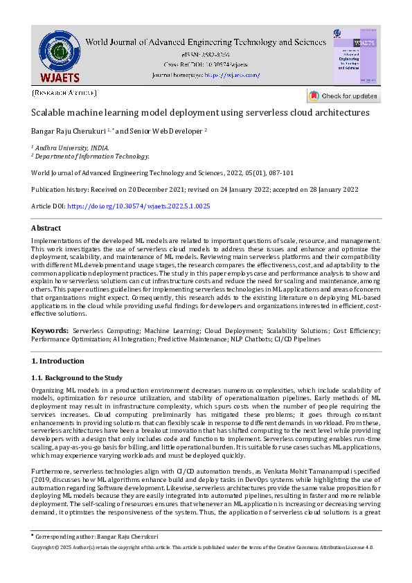 (PDF) Scalable machine learning model deployment using serverless cloud architectures