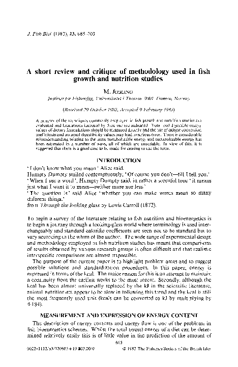 (PDF) A short review and critique of methodology used in fish growth ...