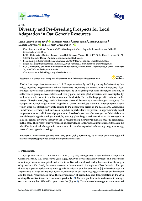 (PDF) Diversity and Pre-Breeding Prospects for Local Adaptation in Oat ...