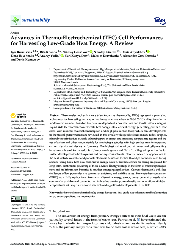 (PDF) Advances in Thermo-Electrochemical (TEC) Cell Performances for ...