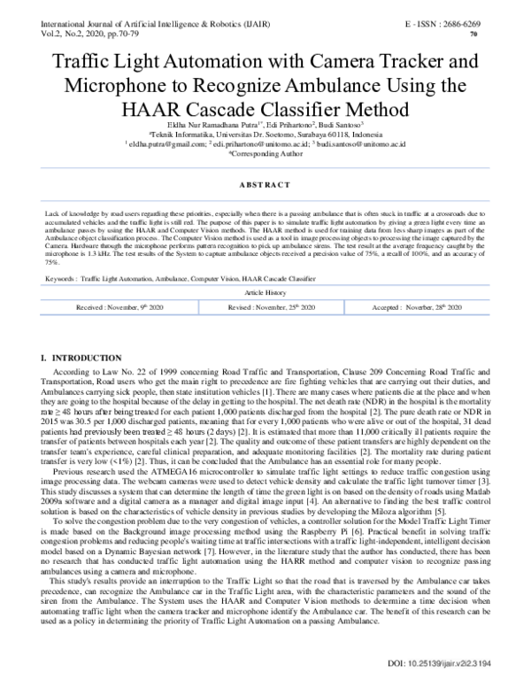 (PDF) Traffic Light Automation with Camera Tracker and Microphone to Recognize Ambulance Using ...