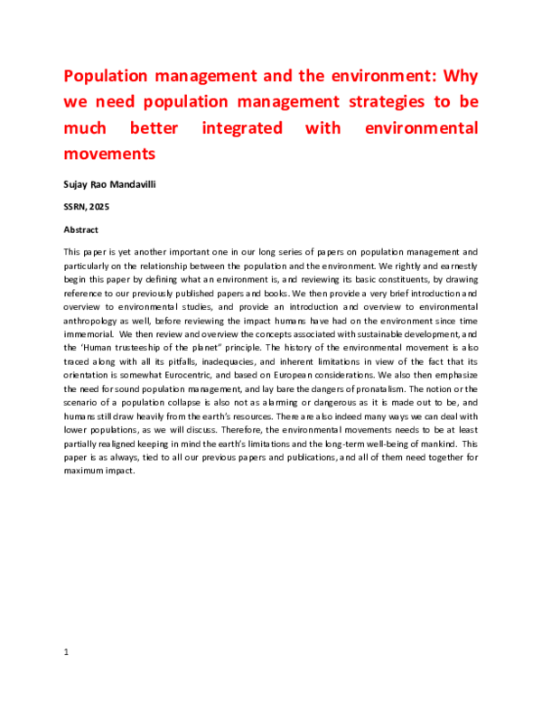 (PDF) Population management and the environment: Why we need population ...