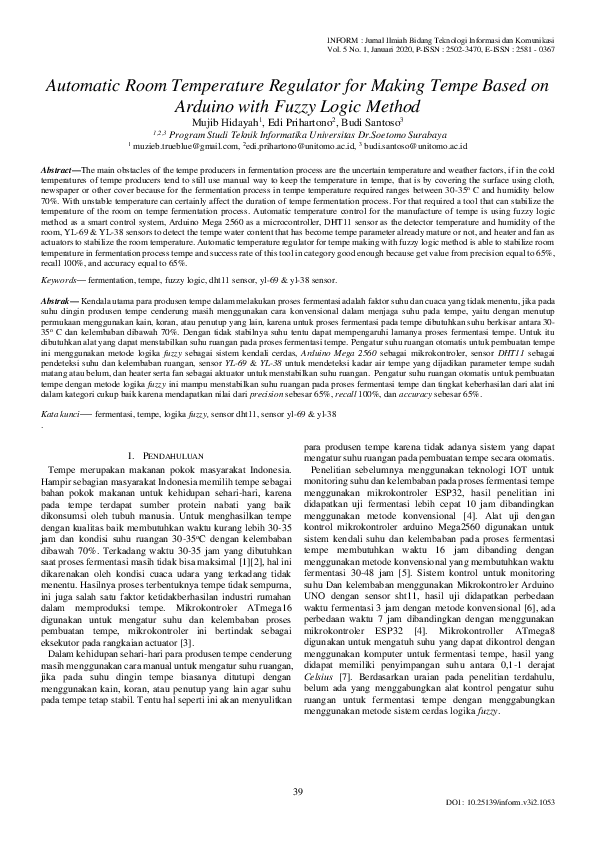 (PDF) Automatic Room Temperature Regulator for Making Tempe Based on ...