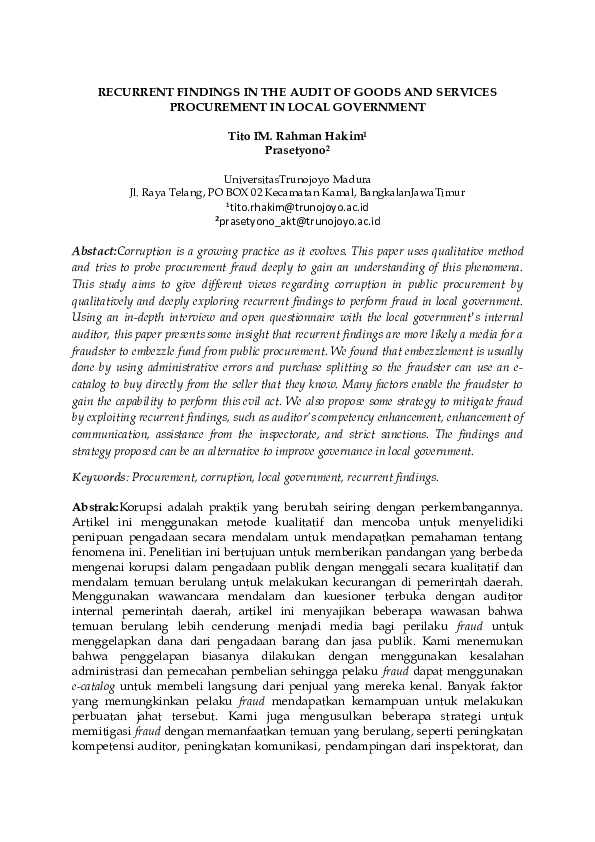 (PDF) Recurrent Findings in the Audit of Goods and Services Procurement ...
