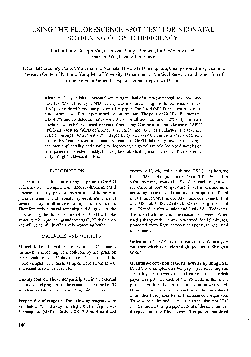 (PDF) Using the fluorescence spot test for neonatal screening of G6PD ...