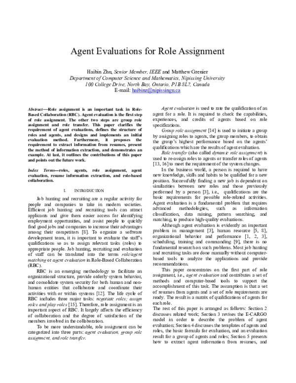 (PDF) Agent evaluations for role assignment