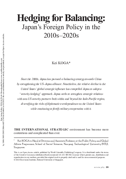 (PDF) Hedging for Balancing: Japan's Foreign Policy in the 2010s-2020s